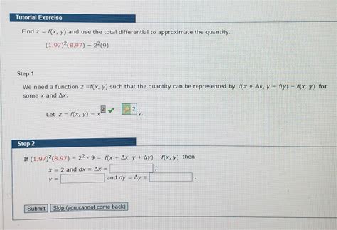 solved tutorial exercise find z f x y and use the total