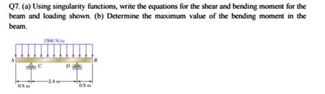 solved a using singularity functions write the equations for the shear and bending moment