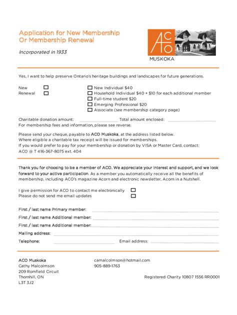 Fillable Online Muskoka Membership Form Fax Email Print PdfFiller