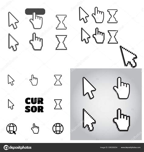 Pixel Cursores Iconos Flecha Mano Del Ratón Cursor Del Ratón vector