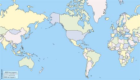 Monde centré Amériques carte géographique gratuite carte géographique