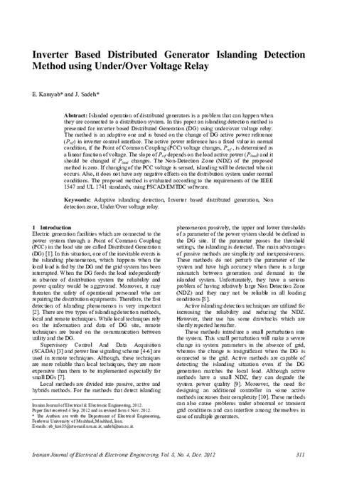 pdf inverter based distributed generator islanding detection method using under over voltage