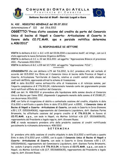Presa D Atto Cessione Del Credito Da Parte Del Consorzio Unico Di