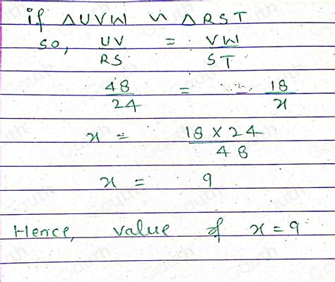 solved in the figure triangle uvw is similar to triangle rst vu 48 vw 18 and sr 24 what