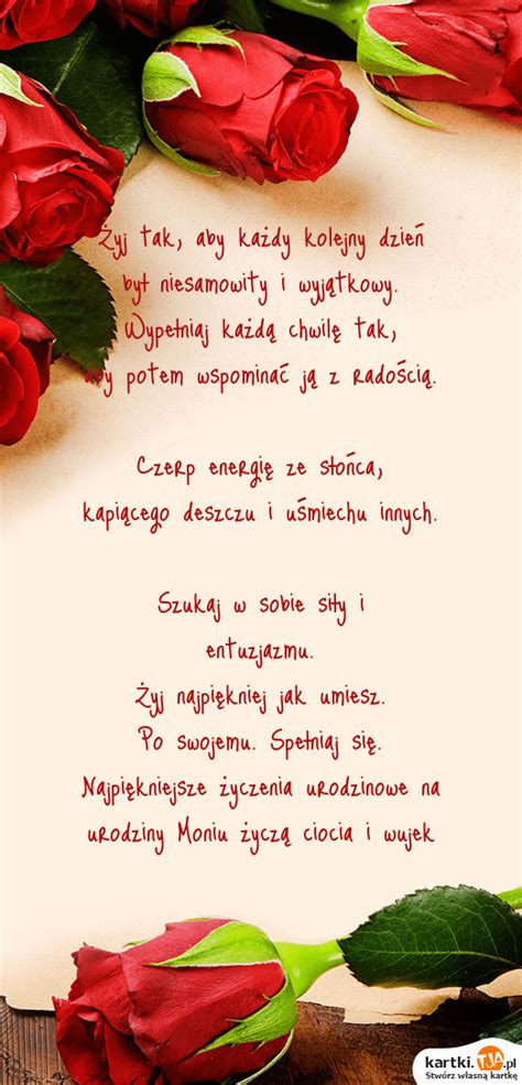 Najpiękniejsze życzenia urodzinowe na urodziny Moniu życzą ciocia i