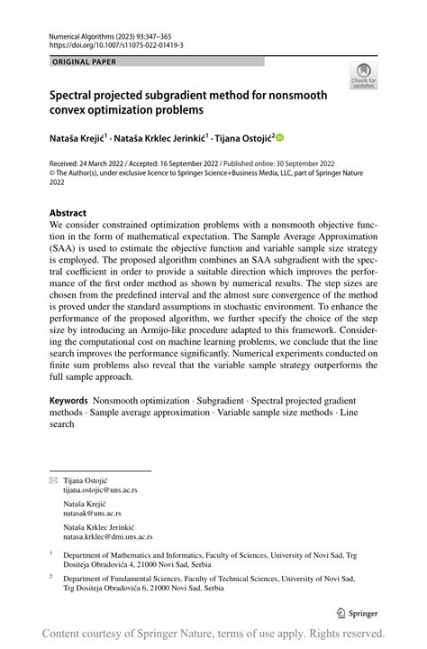 spectral projected subgradient method for nonsmooth convex optimization problems request pdf