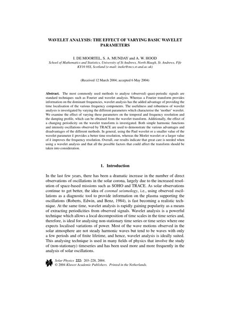 pdf wavelet analysis the effect of varying basic wavelet parameters