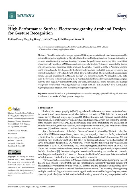 pdf high performance surface electromyography armband design for gesture recognition