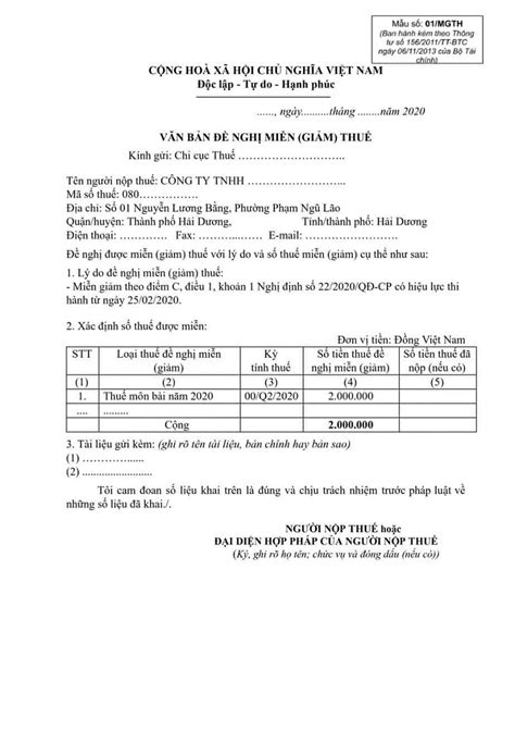 Tải xuống mẫu đơn xin giảm thuế khoán