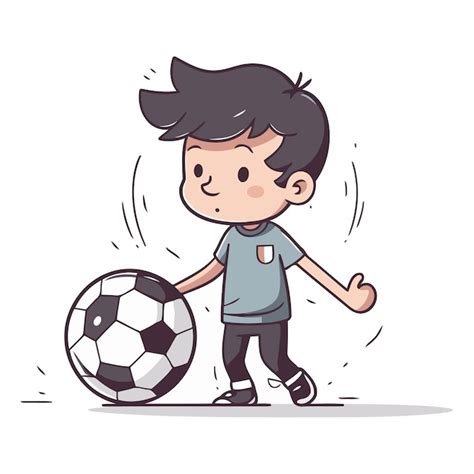 Un chico lindo jugando al fútbol en estilo de dibujos animados Vector