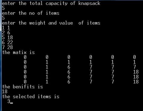 knapsack problem and simulation of knapsack 0 1 problem in c programming language computer