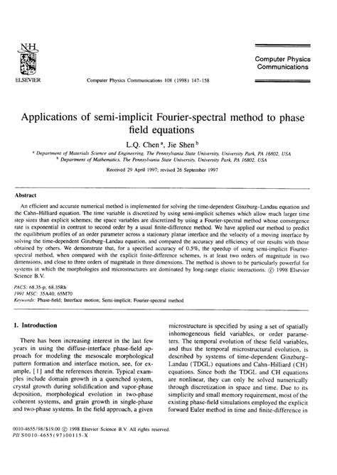 pdf applications of semi implicit fourier spectral method to phase field equations