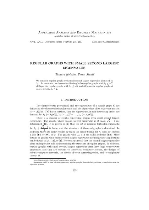 pdf regular graphs with small second largest eigenvalue