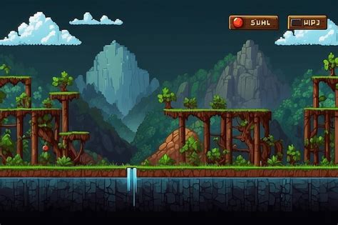 Premium Photo Pixel Art Game Background With Button Level Up Game