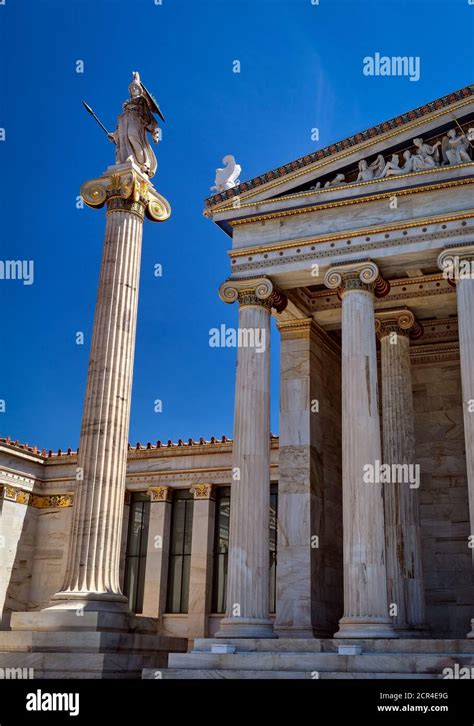 Column With Statue Of Athena Ancient Greek Goddess City Patron By