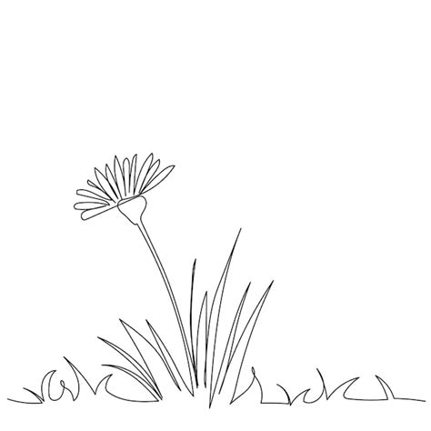 Dibujo de una sola línea de un campo de flores Vector Premium