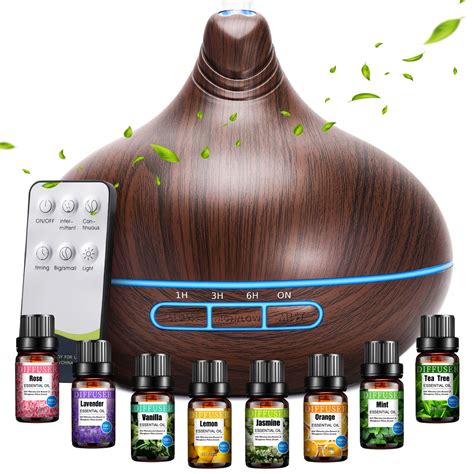 Noahstrong 500ml Oil Diffuser Aromatherapy Set 8 10ml Oils Woodgrain
