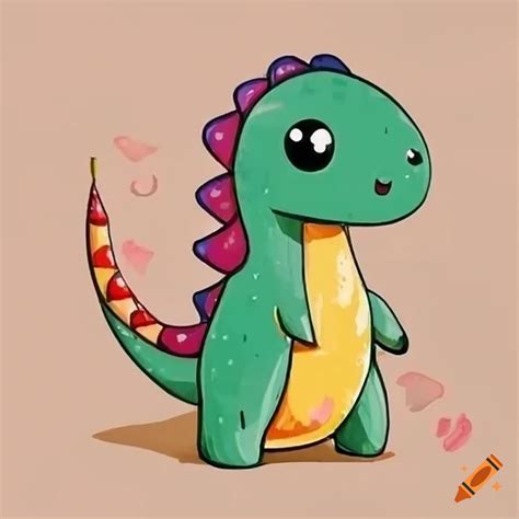 Kawaii Crayon Drawing Of A Dinosaur On Craiyon