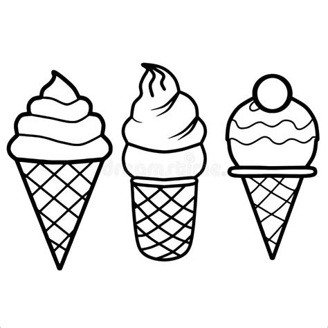 Set Of Ice Cream Cone Outline Stock Vector Illustration Of Isolated