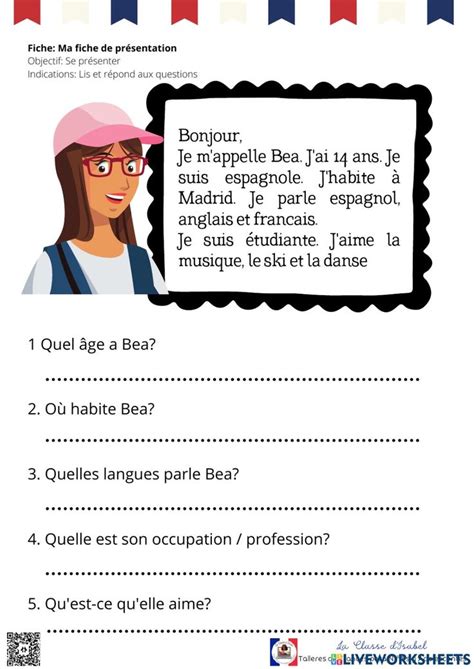 Se présenter online pdf exercise for pre ado French worksheets
