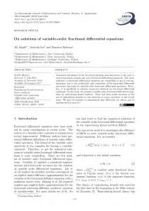 pdf on solutions of variable order fractional differential equations