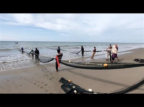 Seru Tarik Jaring Pukat Darat Nelayan Tradisional Indonesia Laut Aceh