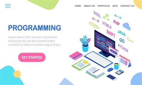 premium vector software development programming language coding isometric pc computer with