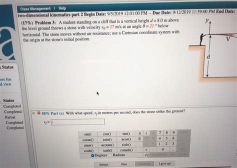 Solved Class Management Help Two Dimensional Kinematics Chegg