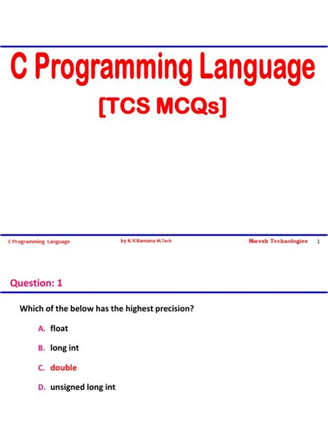 tcs mcqs pdf c programming language subroutine
