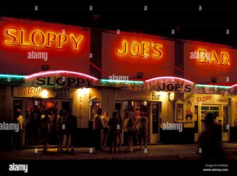 Key West Fl Florida Sloppy Joes Bar 201 Duval Street At Night Neon Lights And Tourist Crowd