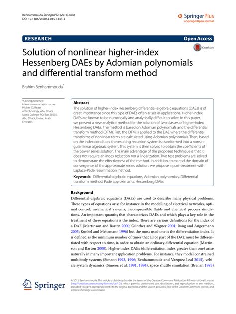 pdf solution of nonlinear higher index hessenberg daes by adomian polynomials and differential
