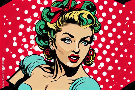 Sexy Pin Up Frau Mit Lockenwickler Bunter Hintergrund In Pop Art Retro