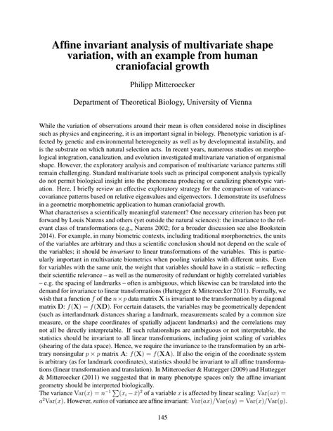 pdf affine invariant analysis of multivariate shape variation with an example from human
