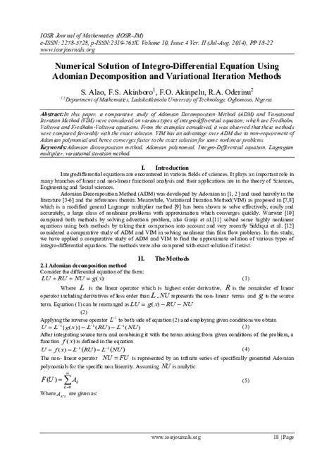 pdf numerical solution of integro differential equation using adomian decomposition and