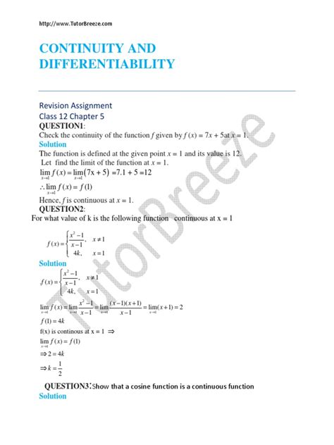 ntinuity and differentiability assignment solutions pdf trigonometric functions calculus
