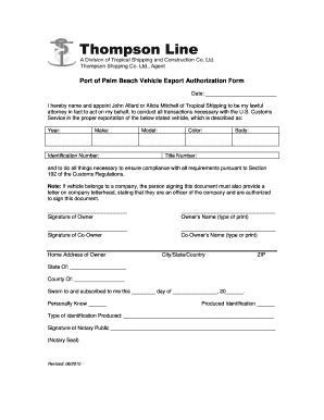 Fillable Online Port Of Palm Beach Vehicle Export Authorization Form