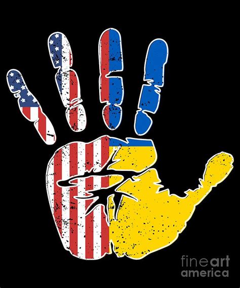 USA Ukraine Handprint Flag Proud Ukrainian American Heritage Biracial