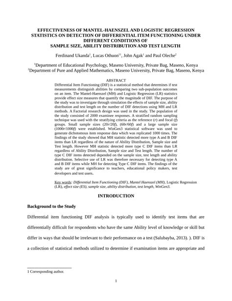 pdf effect of sampling size ability distribution and test length on detection of differential
