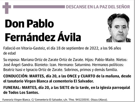 Pablo Fernández Ávila Esquela Necrológica El Correo