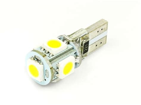WW Żarówka samochodowa LED W5W T10 5 SMD 5050 CAN BUS Biała ciepła