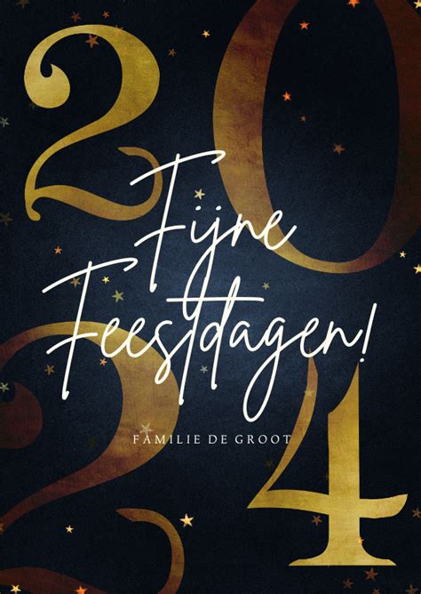 Stijlvolle Kerstkaart Gouden 2024 Fijne Kaartje2go