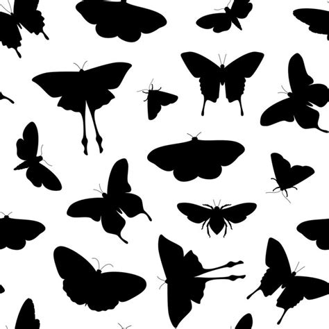 Schwarze Silhouette Schmetterlinge Und Motten Vektor Nahtloses Muster