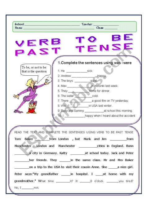 Verb To Be Past Tense Esl Worksheet By Angellys