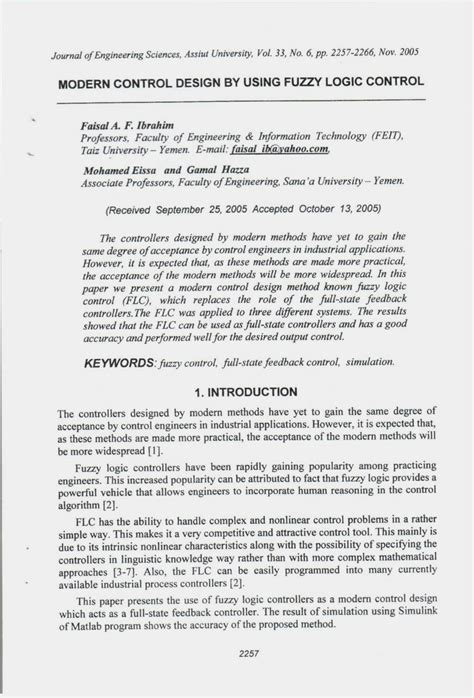 pdf modern control design by using fuzzy logic control