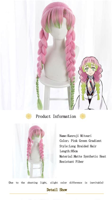 Anime Demon Slayer Kimetsu No Yaiba Kanroji Mitsuri Wig Women Long Pink Green Braided Hair