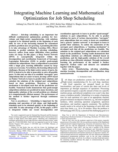 pdf integrating machine learning and mathematical optimization for job shop scheduling