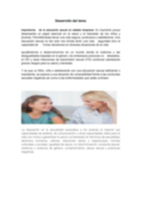 SOLUTION Importancia de la educación sexual en edades temprana y las