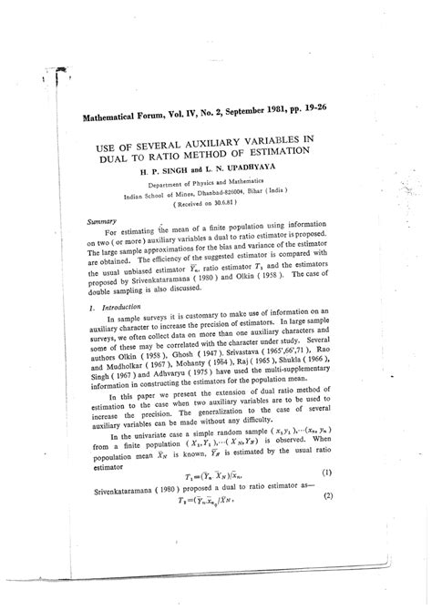 pdf use of several auxiliary variables in dual to ratio method of estimation