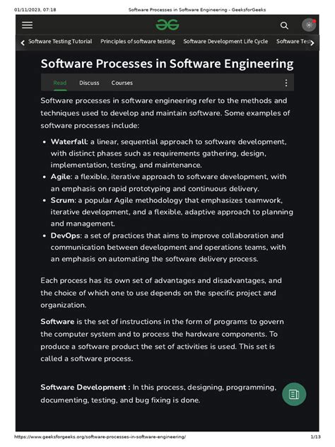 software processes in software engineering geeksforgeeks pdf software development process