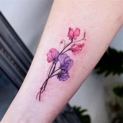 Watercolor Sweet Pea Flower Tattoo